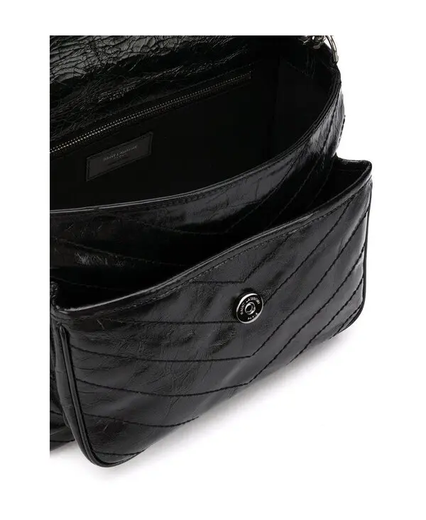 Saint Laurent Niki Medium Retro Leather Shoulder Backpack - Black
