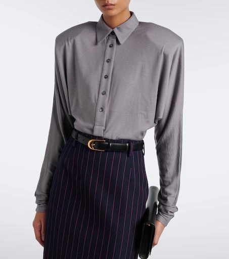 MUGLER Jersey Polo Bodysuit - Gray