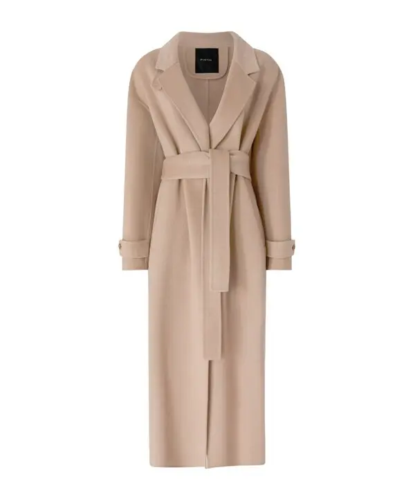 Pinko Coat In Double-layered Wool-blend Cloth With Belt - Gray