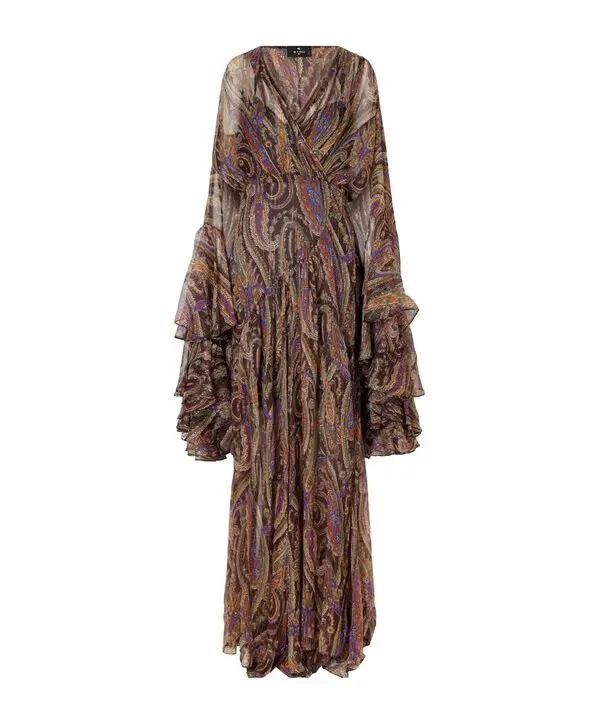Etro Ruffled Printed Metallic Maxi Dress