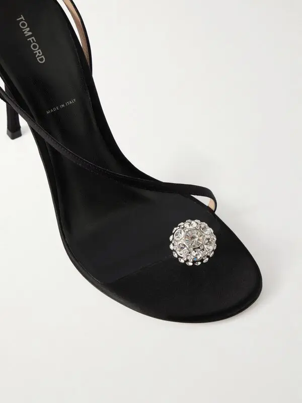 TOM FORD Crystal-embellished Leather-trimmed Satin Sandals
