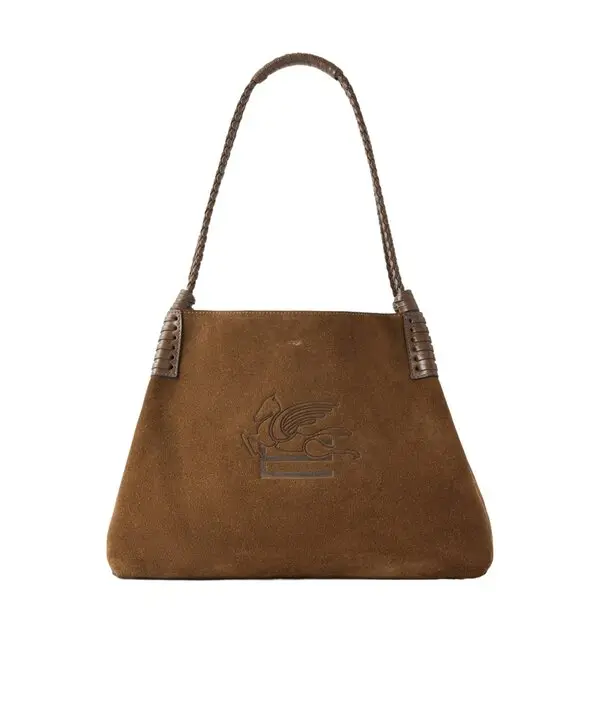 Etro Logo-debossed Leather-trimmed Suede Tote