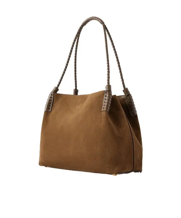 Etro Logo-debossed Leather-trimmed Suede Tote