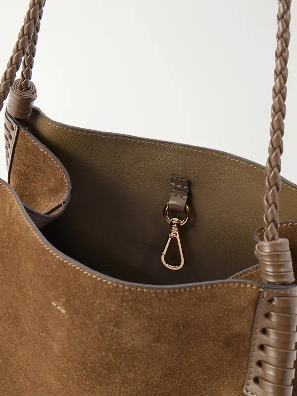 Etro Logo-debossed Leather-trimmed Suede Tote