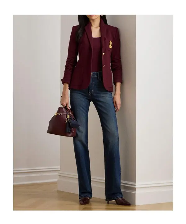 Ralph Lauren Anfisa Cotton Long Sleeve Monogram Blazer