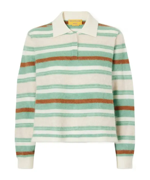 Guest In Residence Cropped Striped Brushed Cashmere Polo Sweater - No