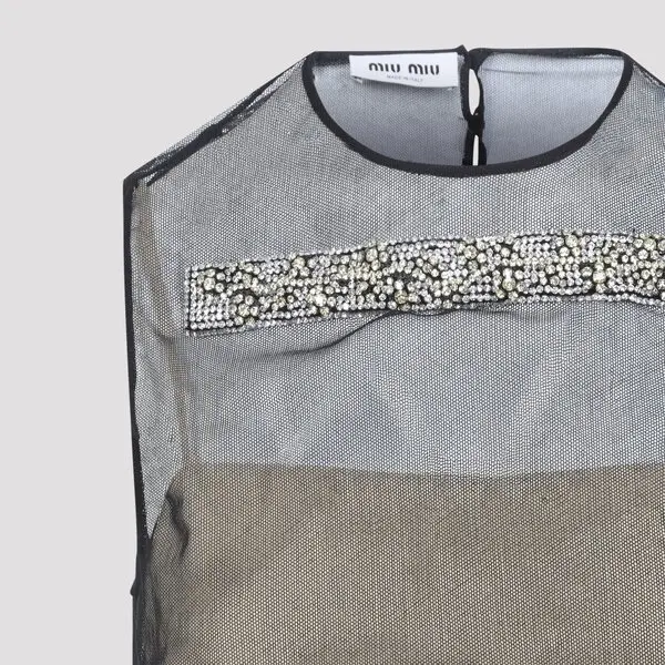 Miu Miu Embellished Tulle Top