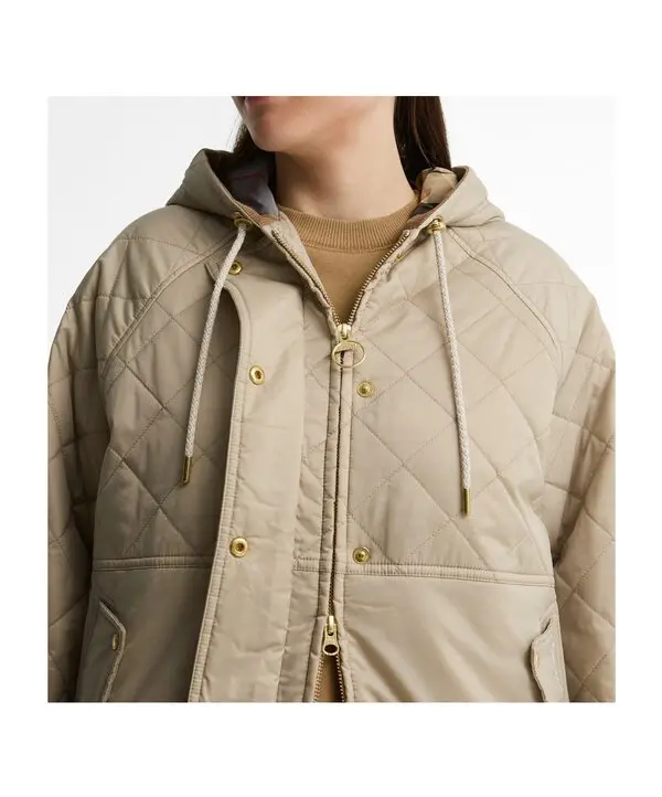 Barbour Beige Hooded Quilted Jacket