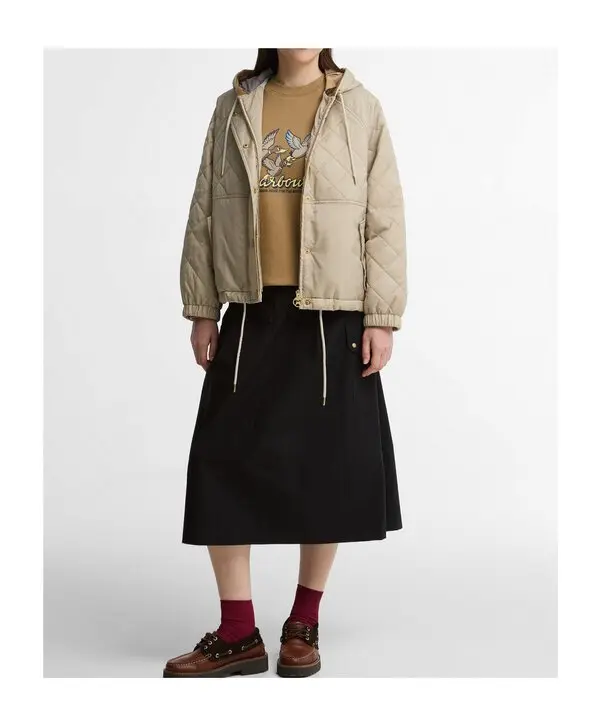Barbour Beige Hooded Quilted Jacket