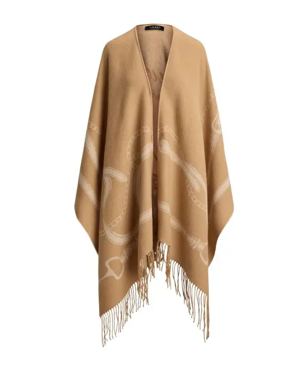 Ralph Lauren Open-front Fringed Poncho - Camel