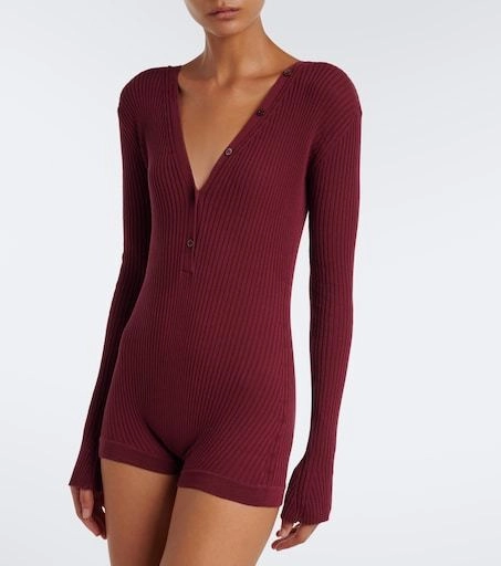 MUGLER Ribbed-knit Cotton Bodysuit - Red