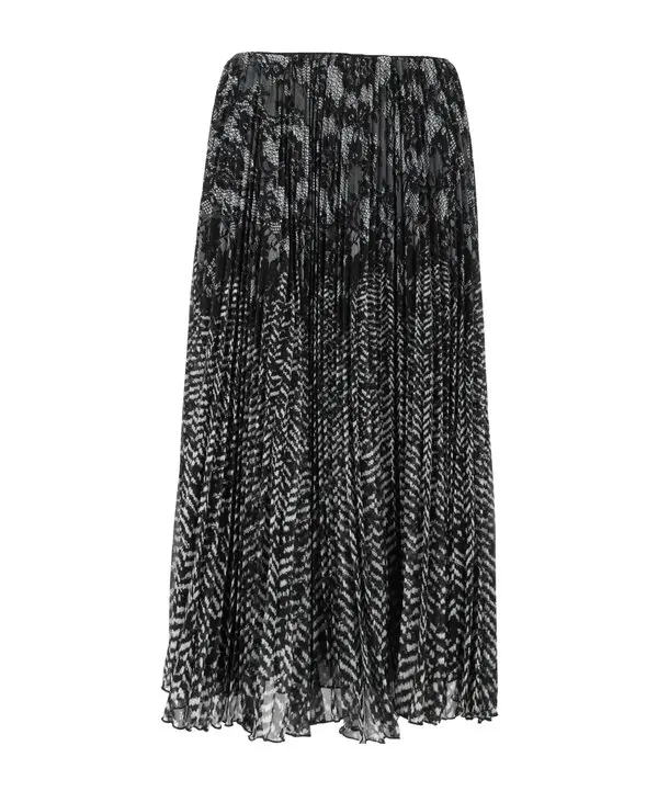 ERMANNO FIRENZE Lace-panelled Pleated Midi Skirt - White/black