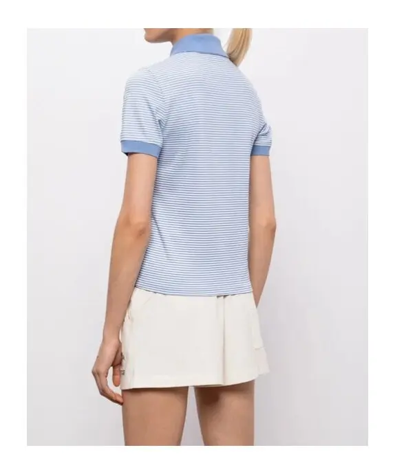 SPORTY  RICH Blue Striped Polo Shirt