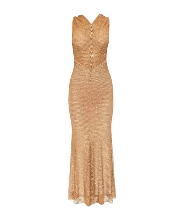SELF-PORTRAIT Crystal-embellished Mesh Maxi Dress
