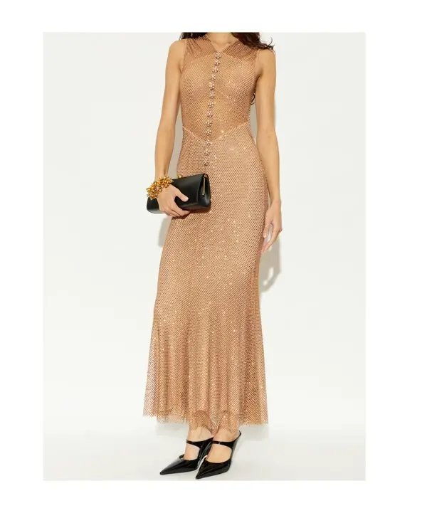 SELF-PORTRAIT Crystal-embellished Mesh Maxi Dress