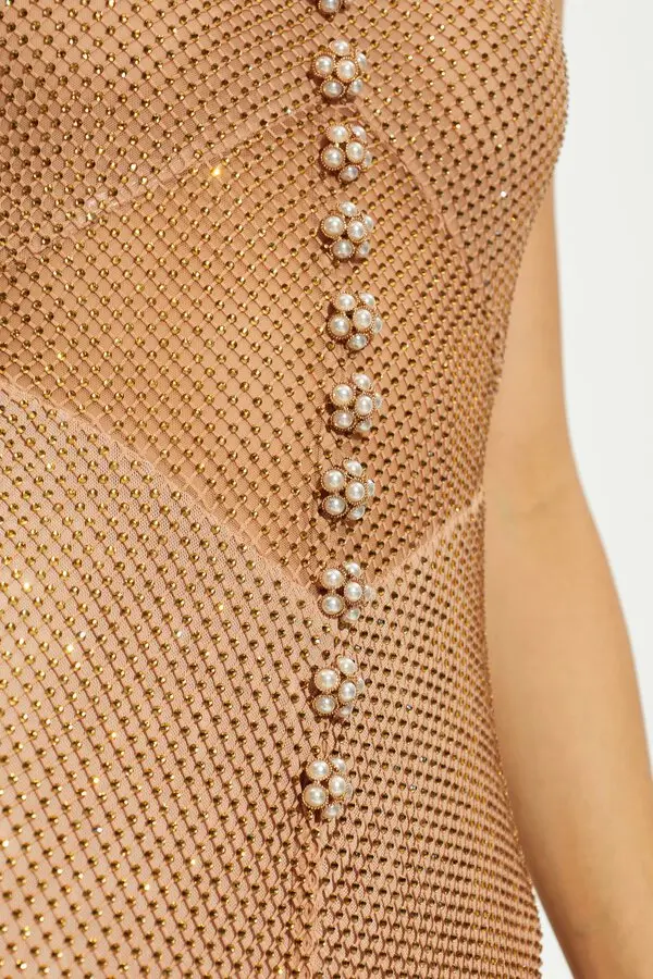 SELF-PORTRAIT Crystal-embellished Mesh Maxi Dress