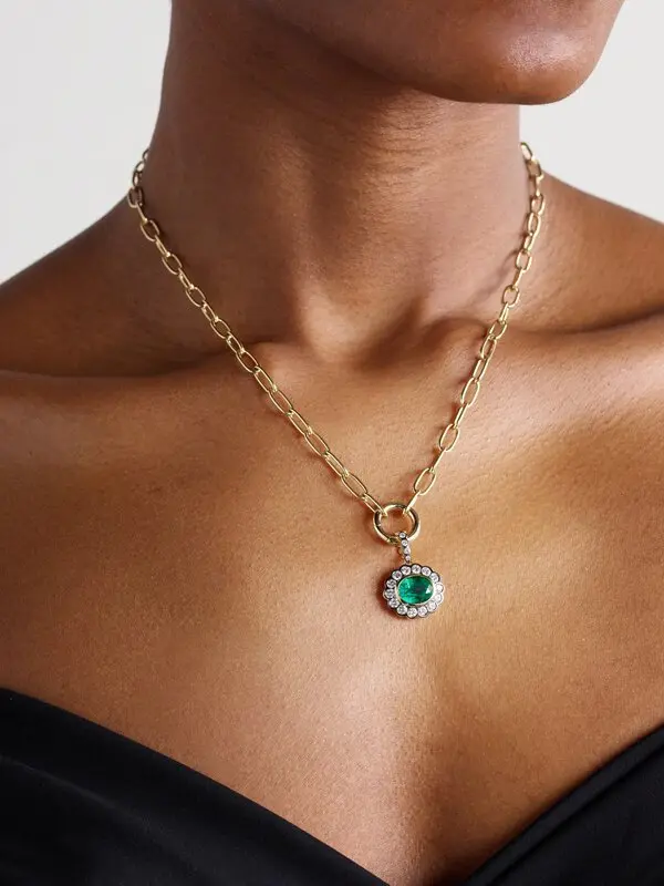 MARLO LAZ Emerald Diamond Necklace