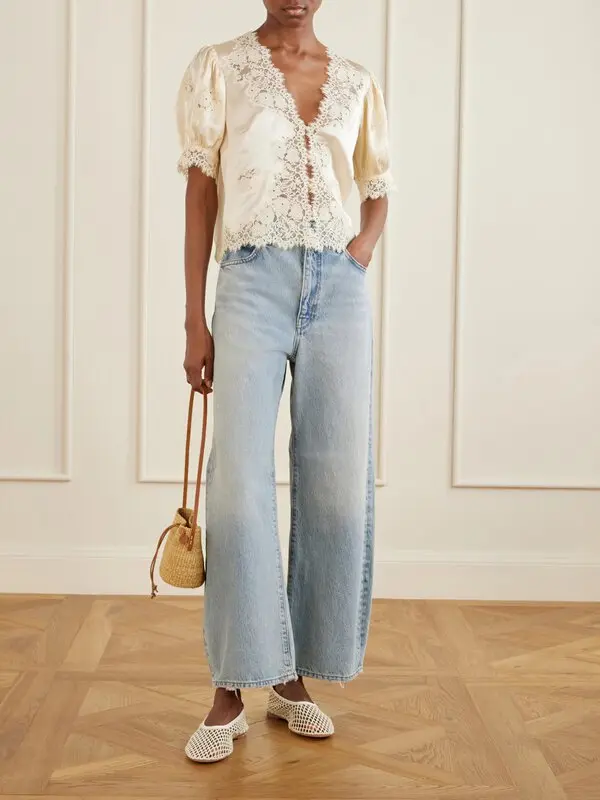 DÔEN Lace-trimmed Silk-satin Blouse - No