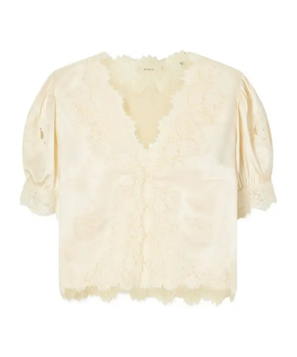 DÔEN Lace-trimmed Silk-satin Blouse - White