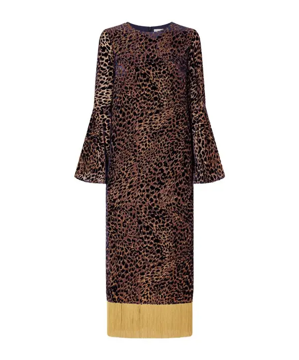 Borgo De Nor Astoria Fringed Leopard-jacquard Devoré Midi Dress