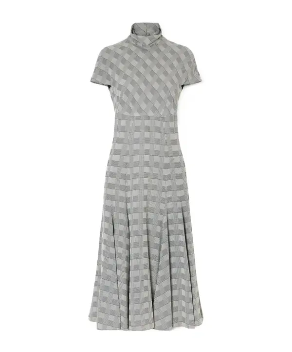 EMILIA WICKSTEAD Thea Prince Of Wales Checked Woven Turtleneck Midi Dress - Gray