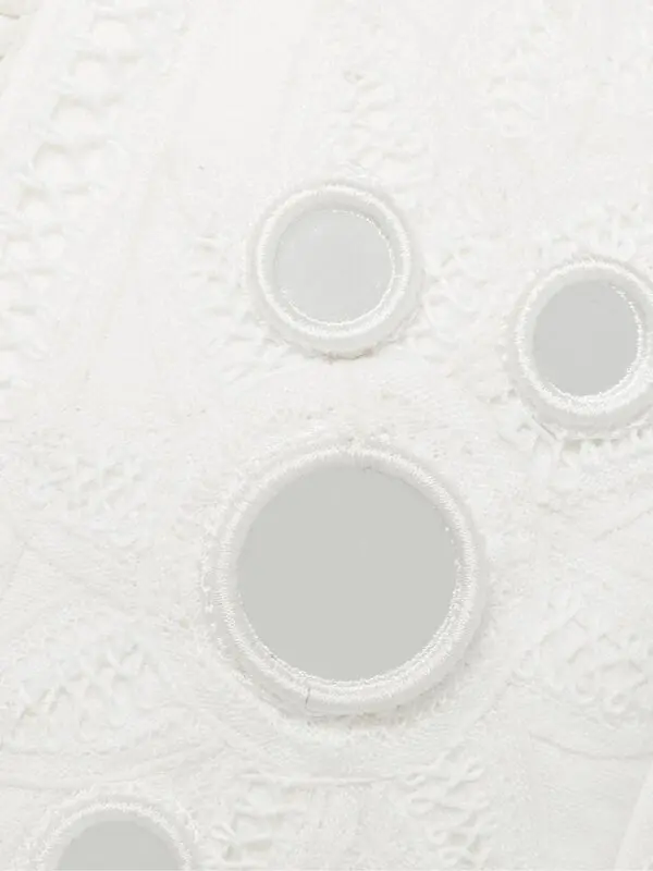 LoveShackFancy Cropped Paillette-embellished Embroidered Linen Top