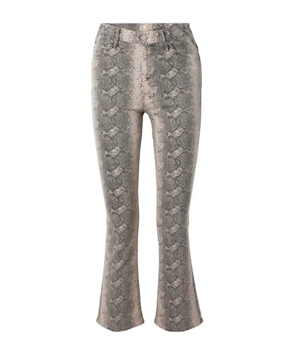 MOTHER Cropped Snake-print High-rise Flared Jeans - No