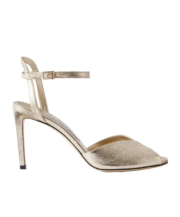 JIMMY CHOO Sacora 85 Metallic Crinkled-satin Sandals - No