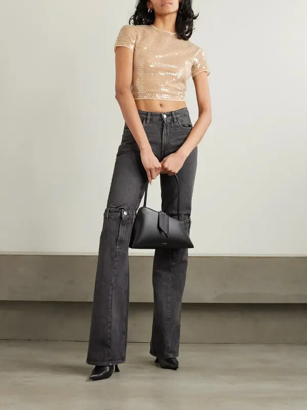 MUGLER Sheer Sequin Top