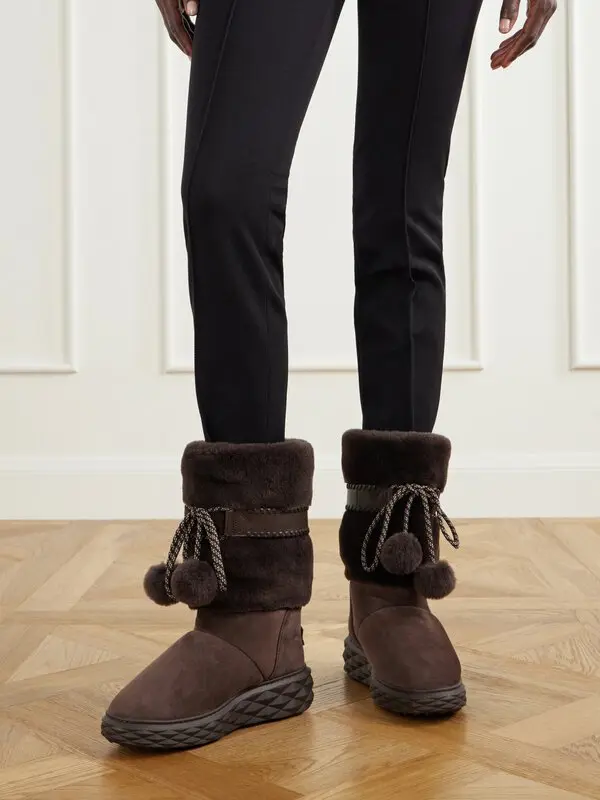 JIMMY CHOO Shearling-trimmed Suede Knee Boots - No