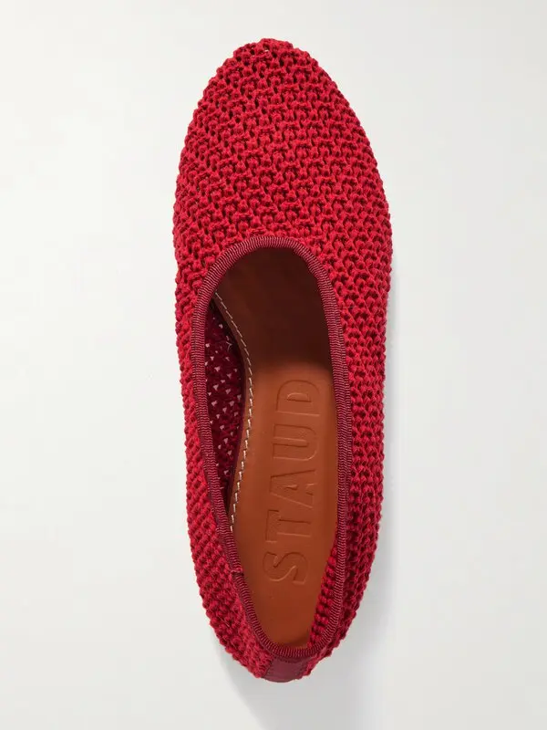 Staud Grosgrain-trimmed Crocheted Ballet Flats