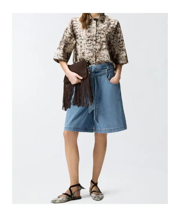 Pinko Wide-leg Denim Bermuda Shorts With Belt