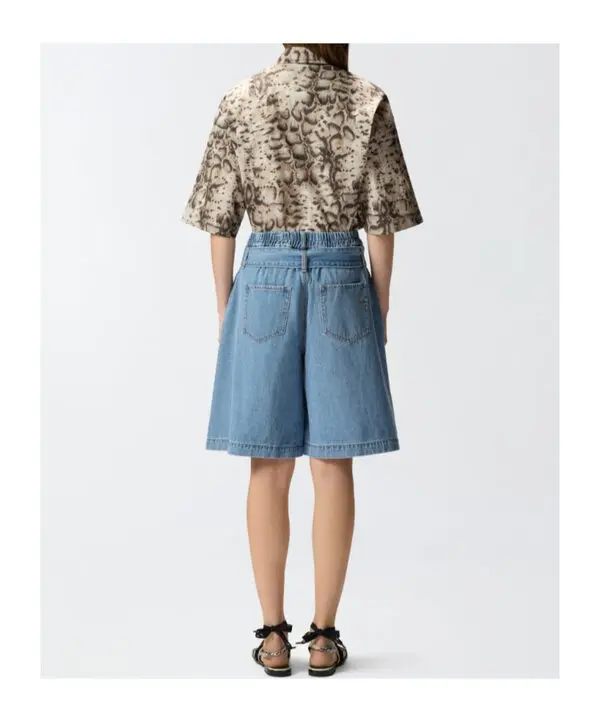 Pinko Wide-leg Denim Bermuda Shorts With Belt