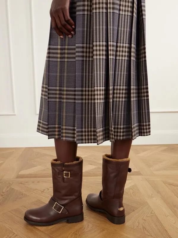 JIMMY CHOO Biker Buckled Leather Ankle Boots - Chocolate-colored