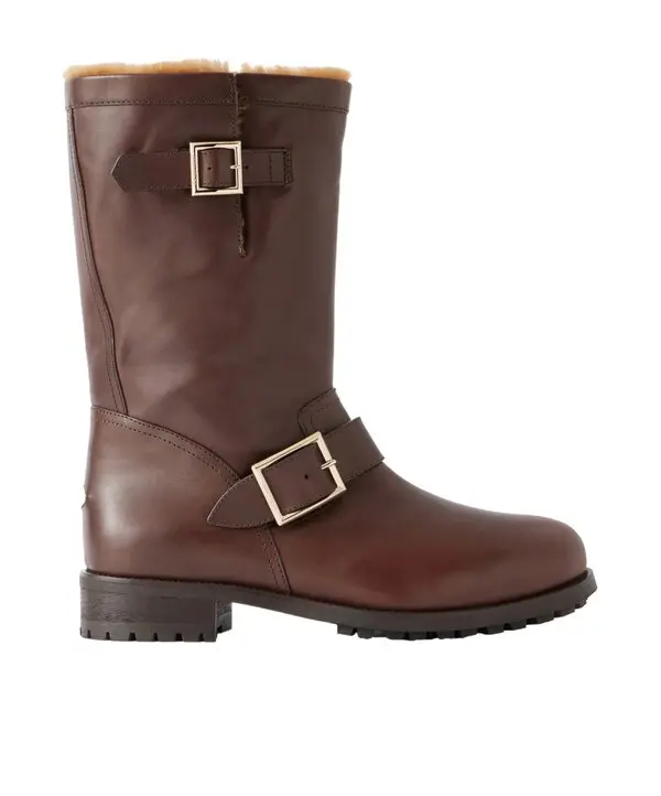 JIMMY CHOO Biker Buckled Leather Ankle Boots - Chocolate