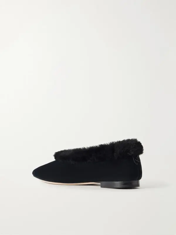 JIMMY CHOO Margot Shearling-trimmed Suede Ballet Flats