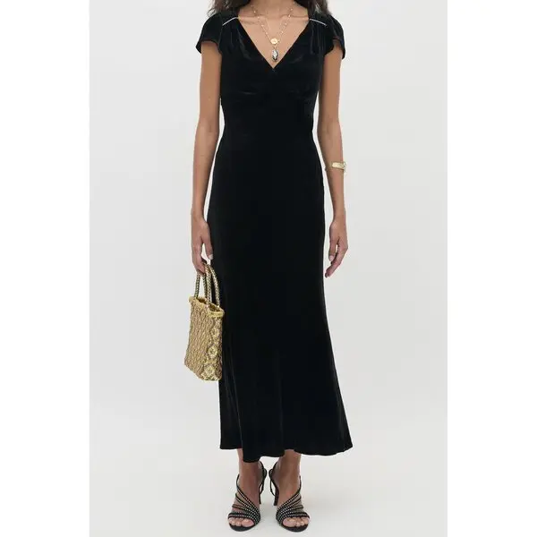 Rixo V-neck Velvet Midi Dress