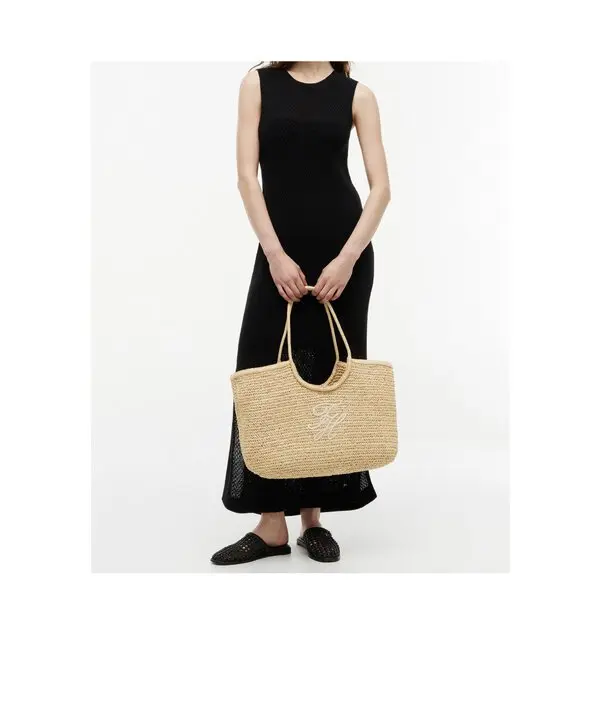Tommy Hilfiger Beige Woven Straw Tote Bag