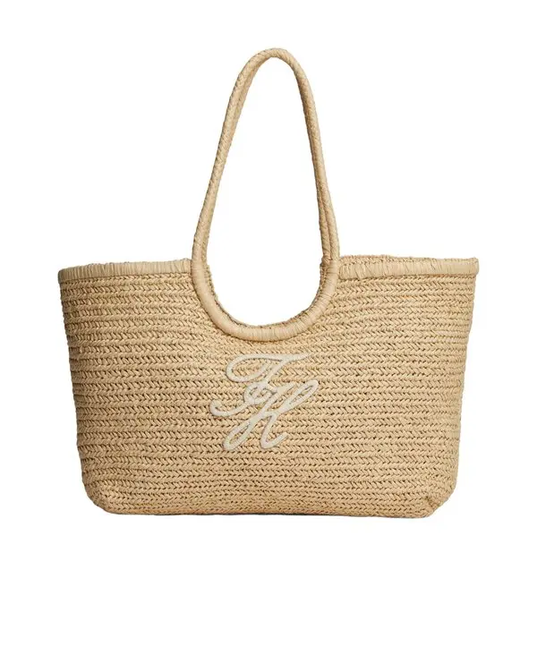 Tommy Hilfiger Beige Woven Straw Tote Bag - Nude