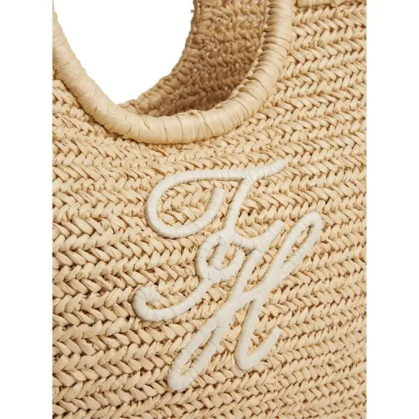 Tommy Hilfiger Beige Woven Straw Tote Bag