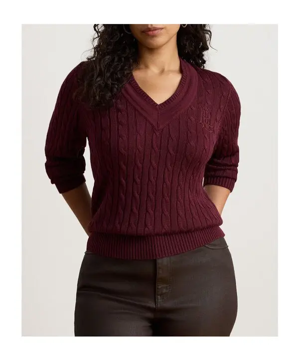 Ralph Lauren V-neck Cable Knit Sweater - Black