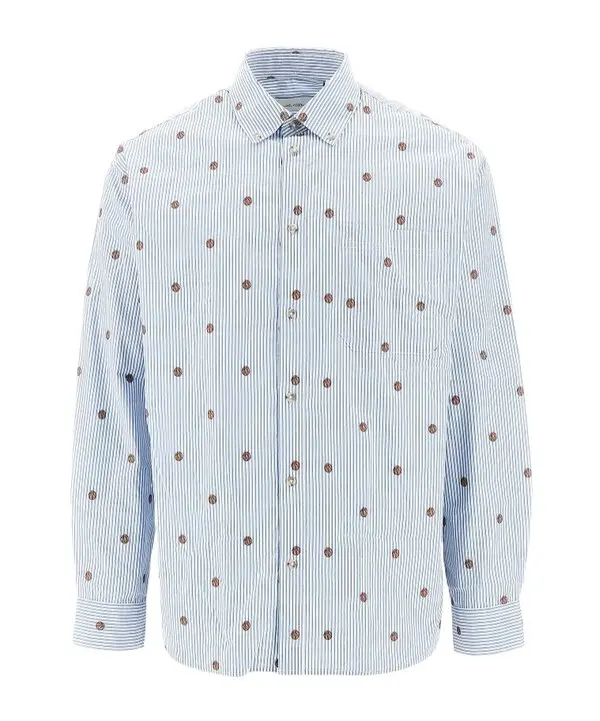 LES DEUX Kolton Stripe-pattern Basketball-embroidered Shirt