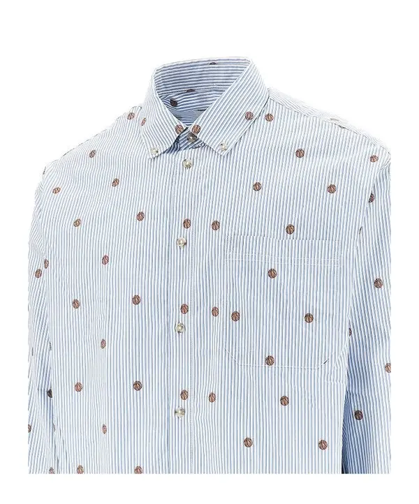 LES DEUX Kolton Stripe-pattern Basketball-embroidered Shirt