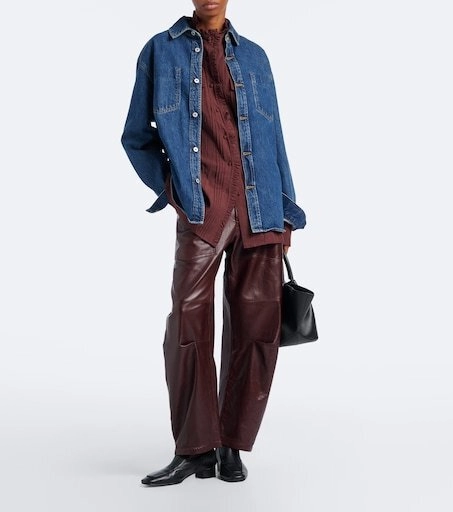 NILI LOTAN Leather Barrel-leg Pants