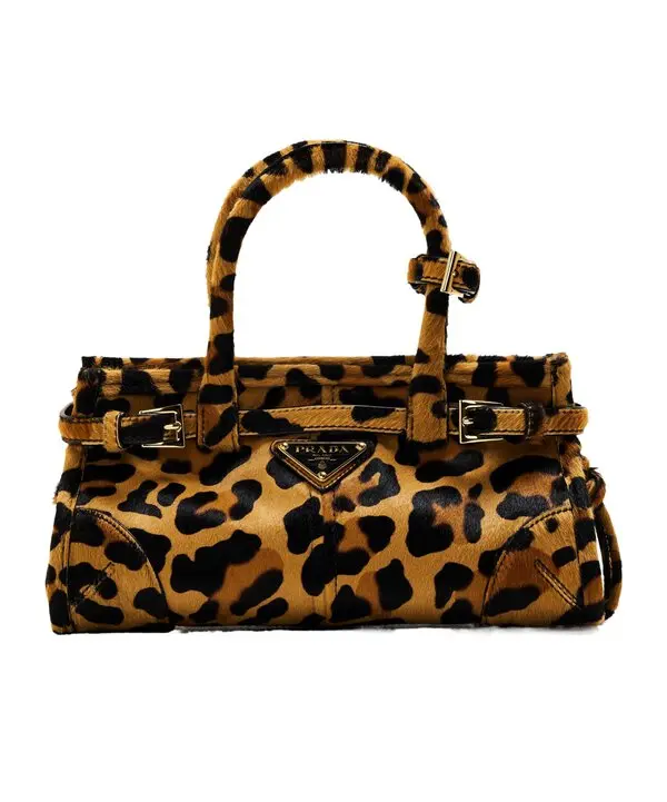 Prada Leopard Print Calf Hair Handbag - Brown
