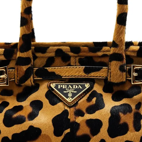 Prada Leopard Print Calf Hair Handbag - Brown