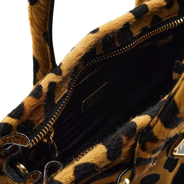 Prada Leopard Print Calf Hair Handbag - Brown