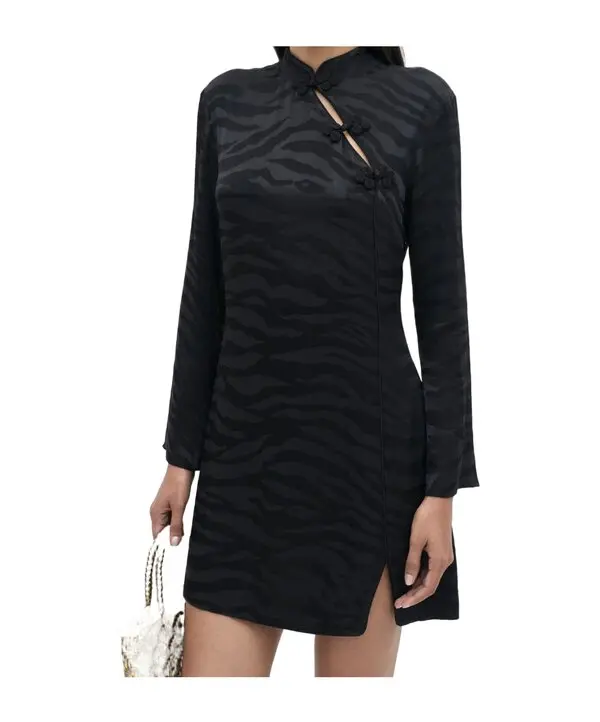 Rixo New Chinese Style Modified Cheongsam Mini Dress - Black