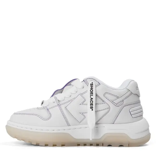 Off-White And Purple Color-block Thick Sole Sneaker - White