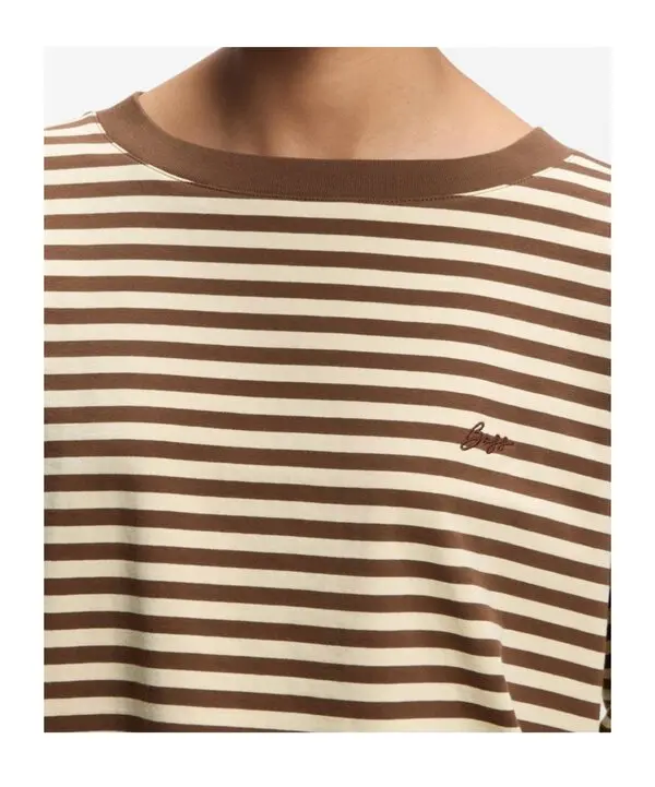 Hugo Boss Cream Striped Boat Neck Long Sleeve Top